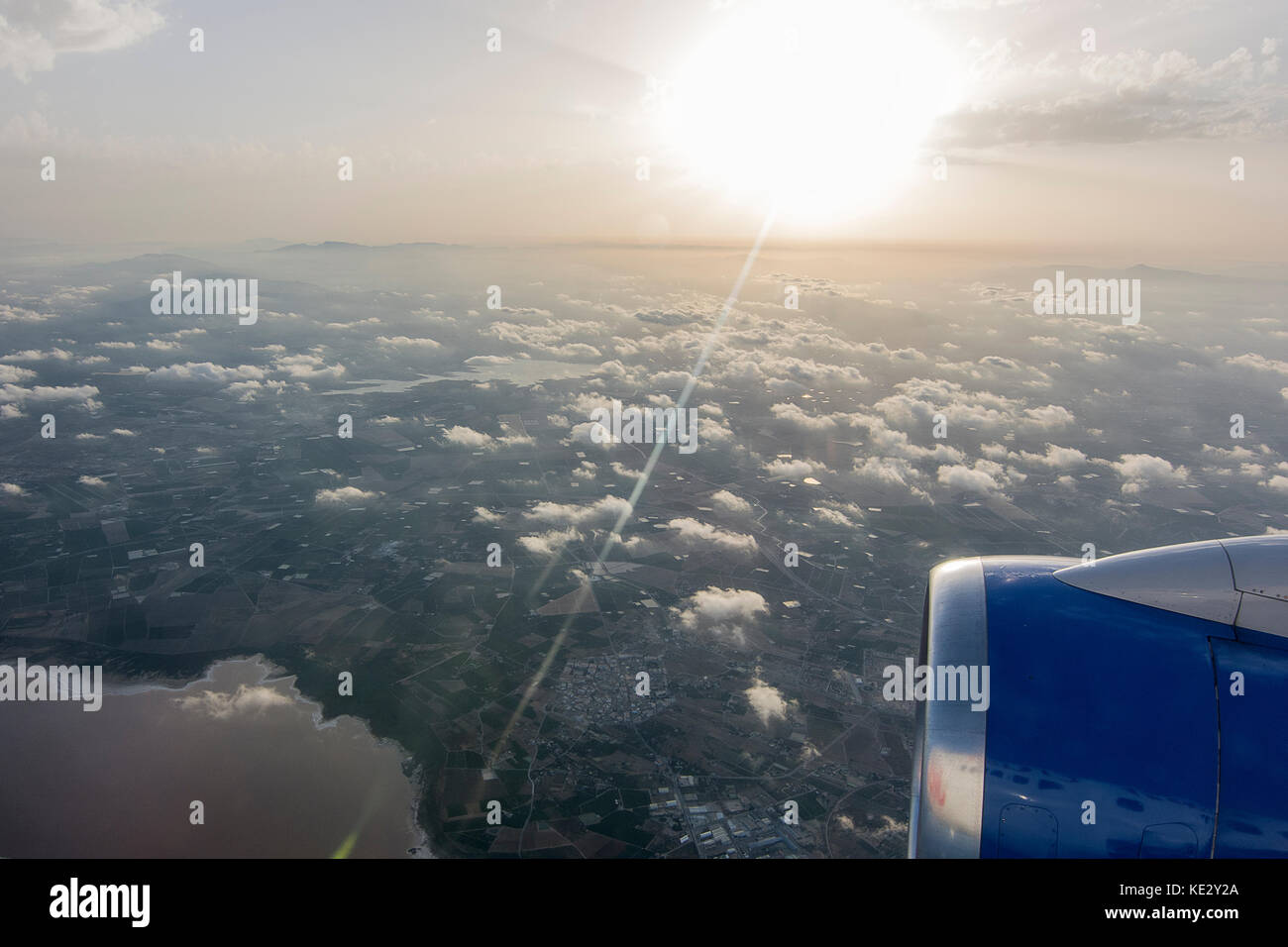 From the window - Sunset over Spain as seen from airplane flight Stock ...