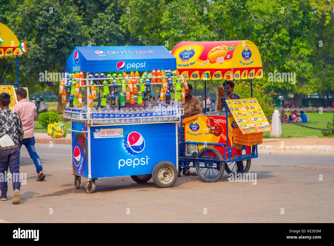 Delhi, India - September 16, 2017: Colorful carts sell drinks and ice ...