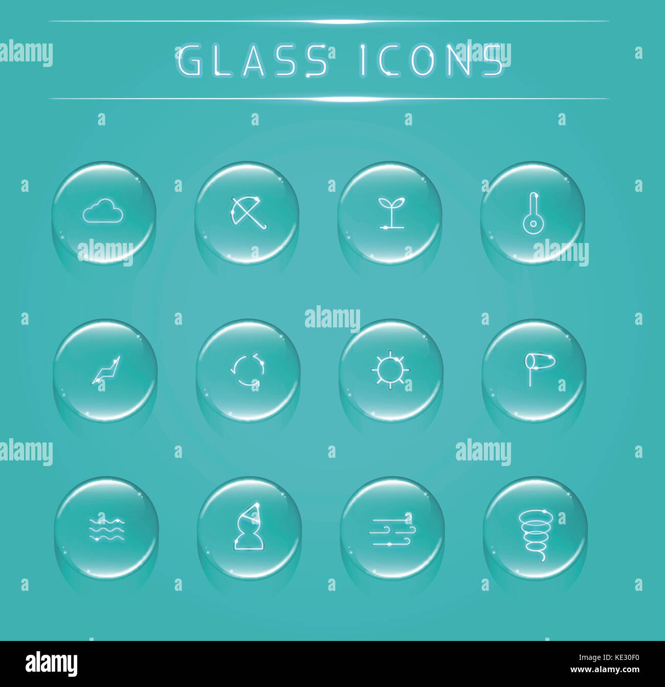 Set of various glass icons related to weather Stock Photo - Alamy