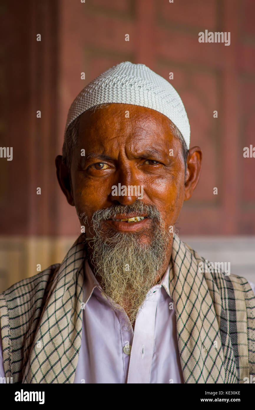 Delhi, India - September 27, 2017: Portrait of a man wearing a white ...
