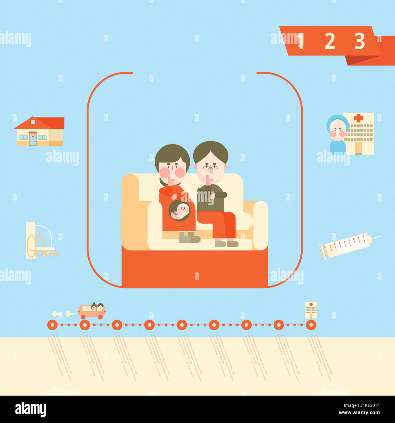 Infographic illustration representing process of childbirth Stock Photo ...