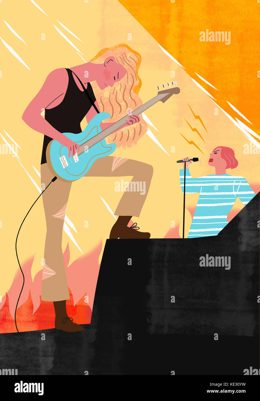Two musicians performing on stage at rock music festival Stock Photo ...