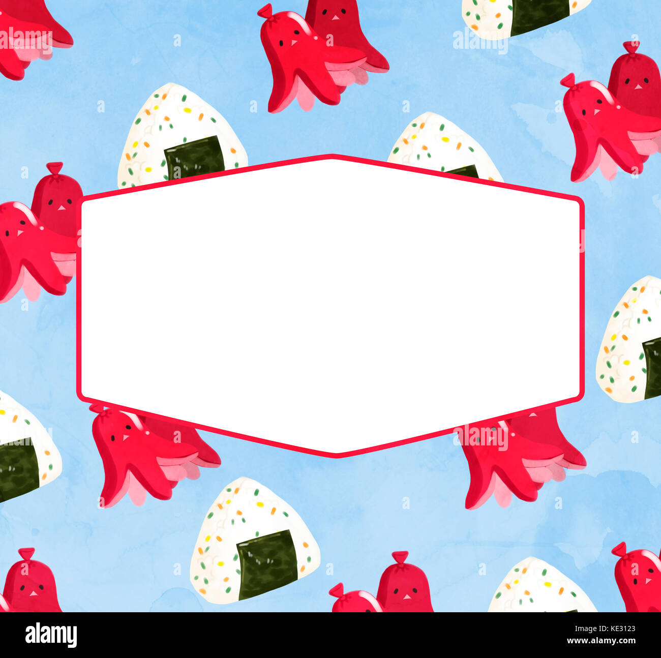 Frame with patterns of sausage and riceball Stock Photo - Alamy