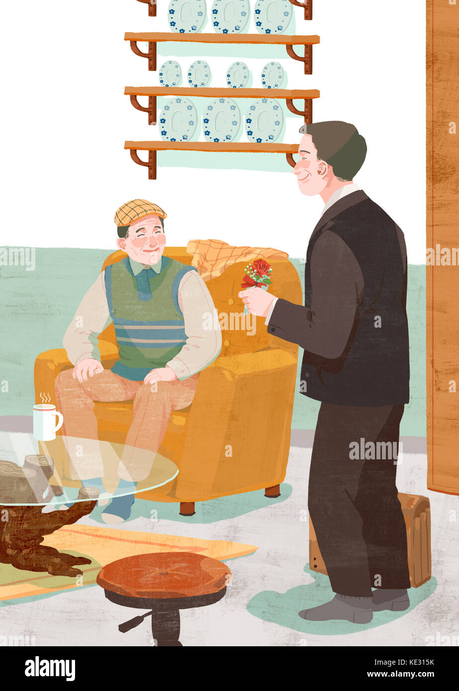 Parent's Day, man visiting his old father Stock Photo - Alamy