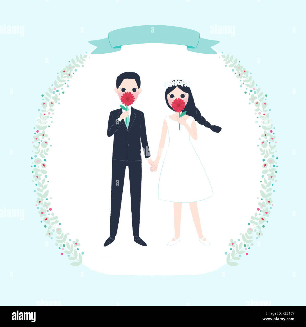 Romantic wedding couple with flowers Stock Photo - Alamy