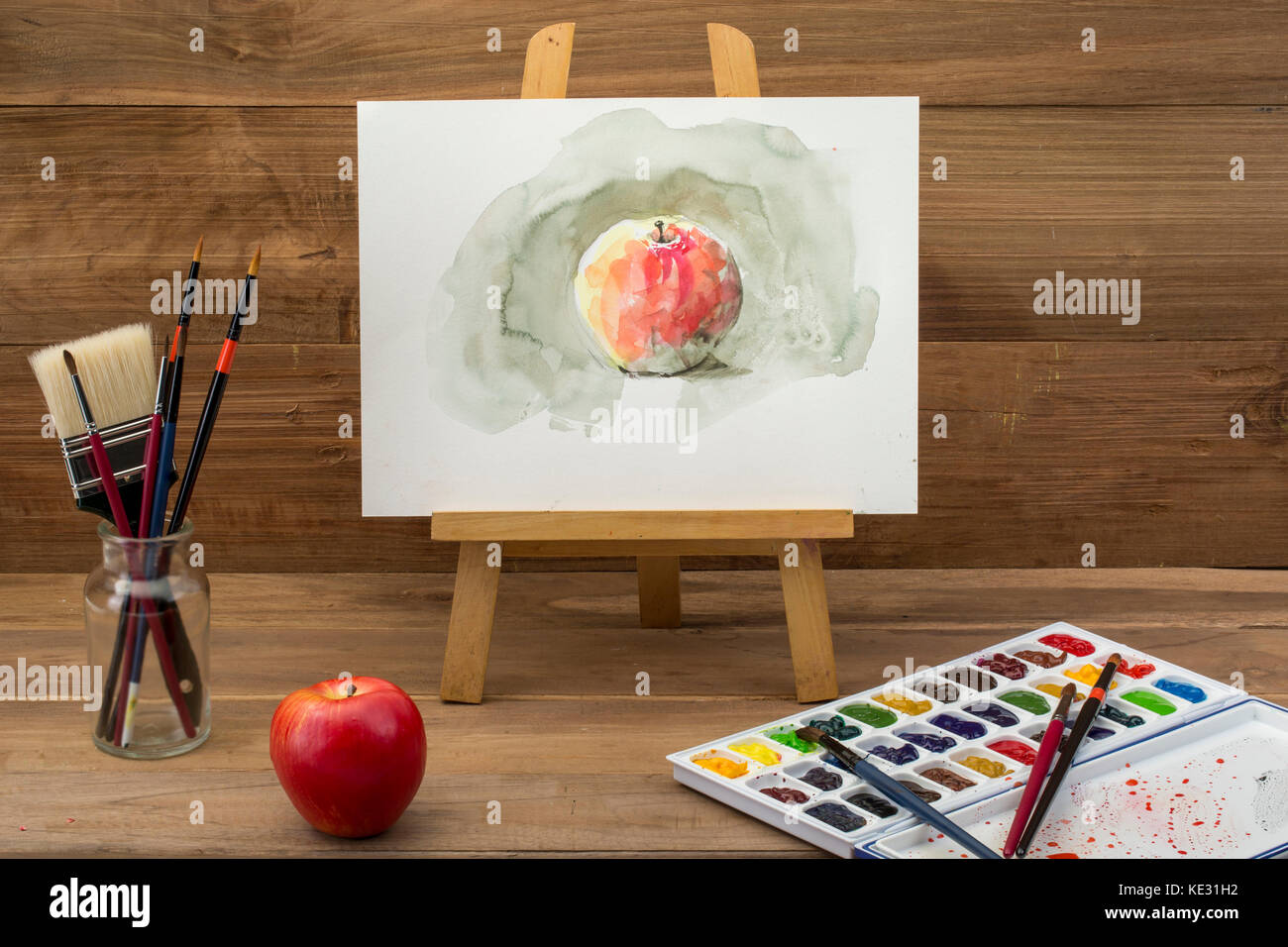 Background of art with various art supplies Stock Photo - Alamy