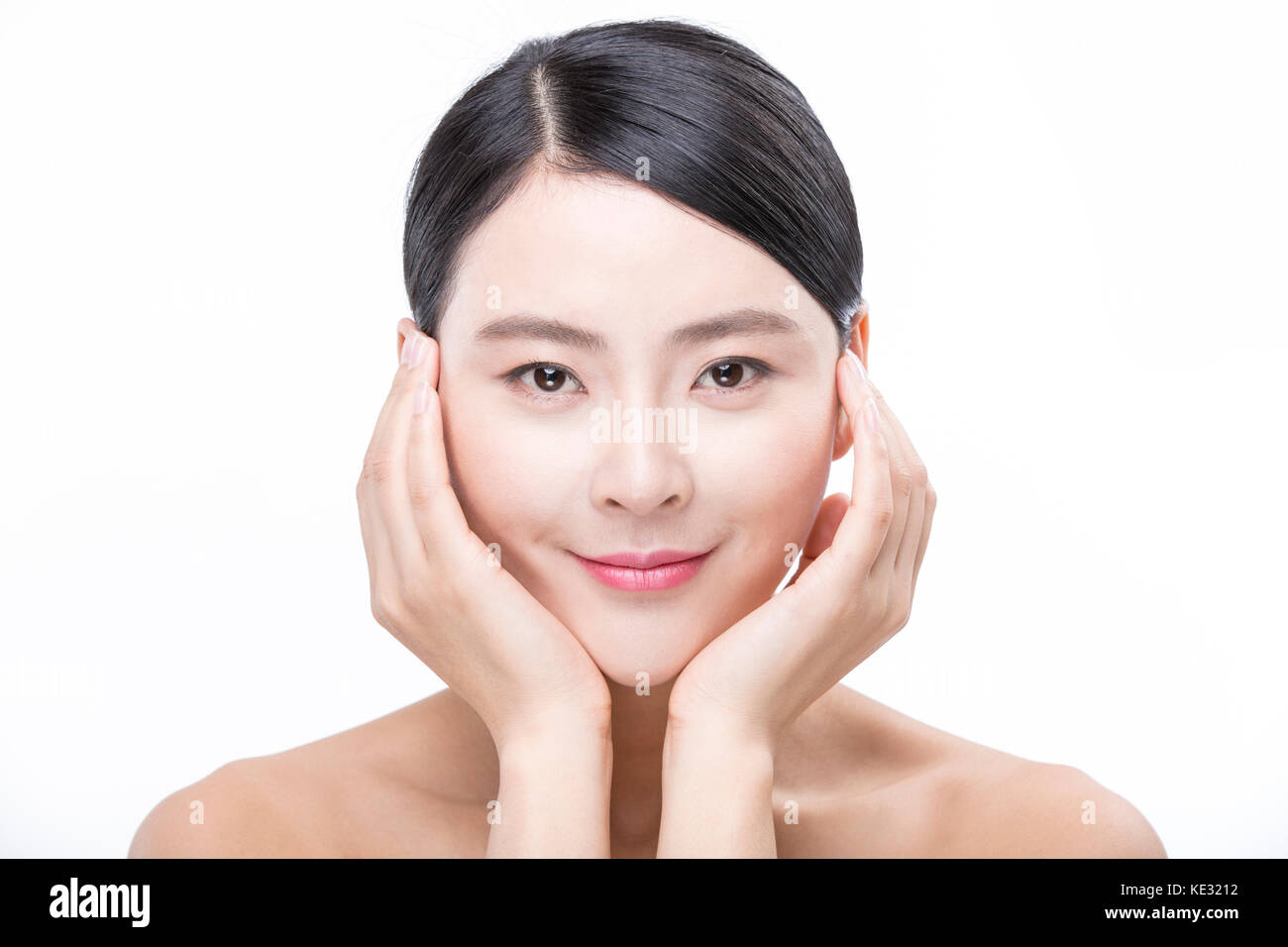 Portrait of young confident woman wrapping her face Stock Photo - Alamy