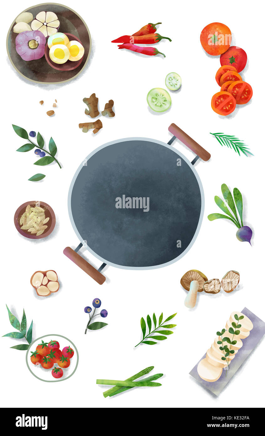 Fresh organic food ingredients and a pan Stock Photo - Alamy