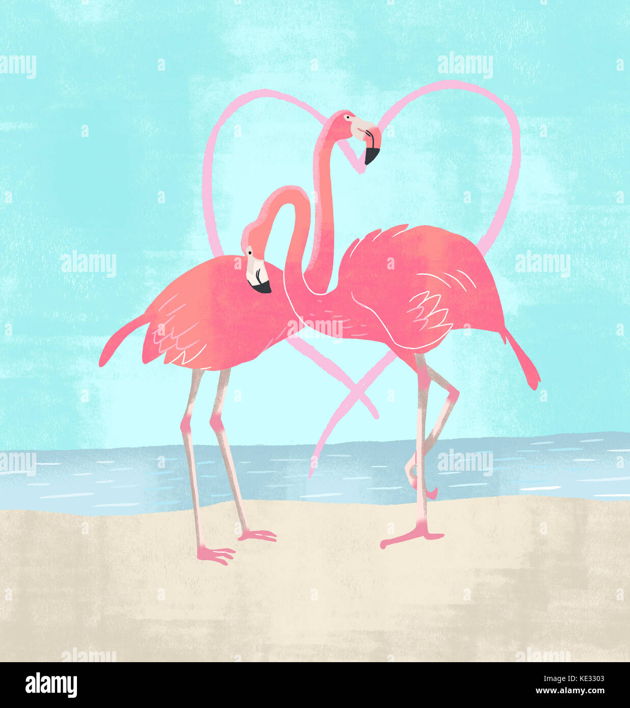 Two flamingos illustration hi-res stock photography and images - Alamy