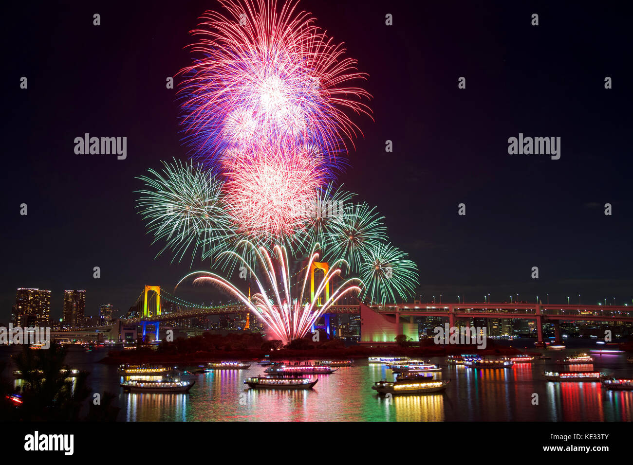Rainbow Fireworks, Odaiba, Tokyo Stock Photo - Alamy