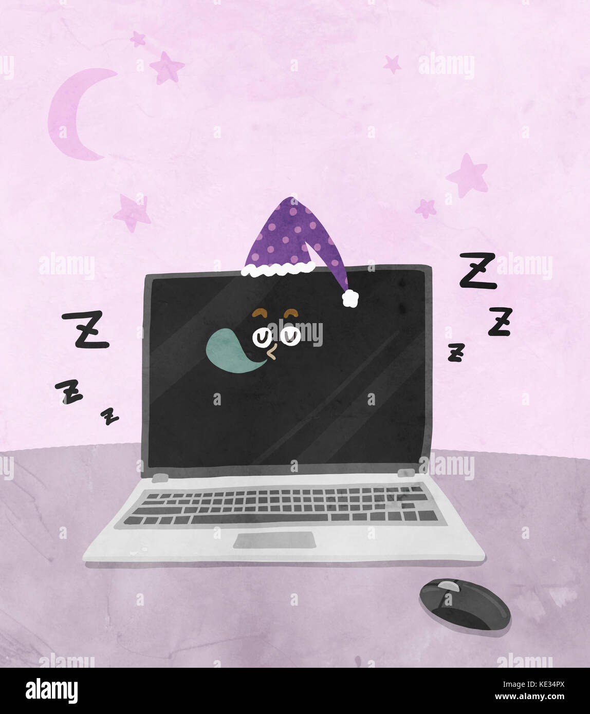 Personified sleeping notebook computer Stock Photo - Alamy