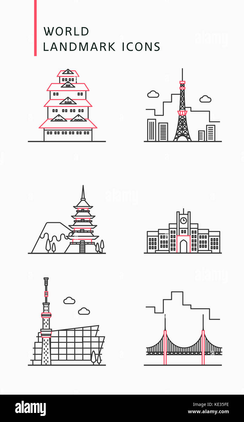 Icons of landmarks in Japan Stock Photo - Alamy