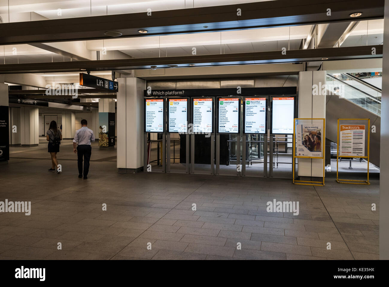 Train timetable on electronic screens in Wynyard train station, Sydney ...