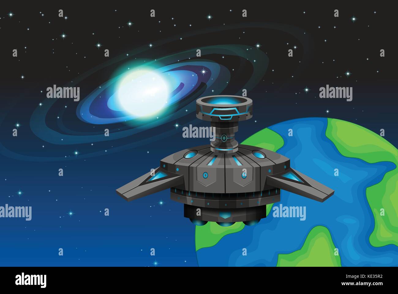 Spaceship floating in the space illustration Stock Vector Image & Art ...