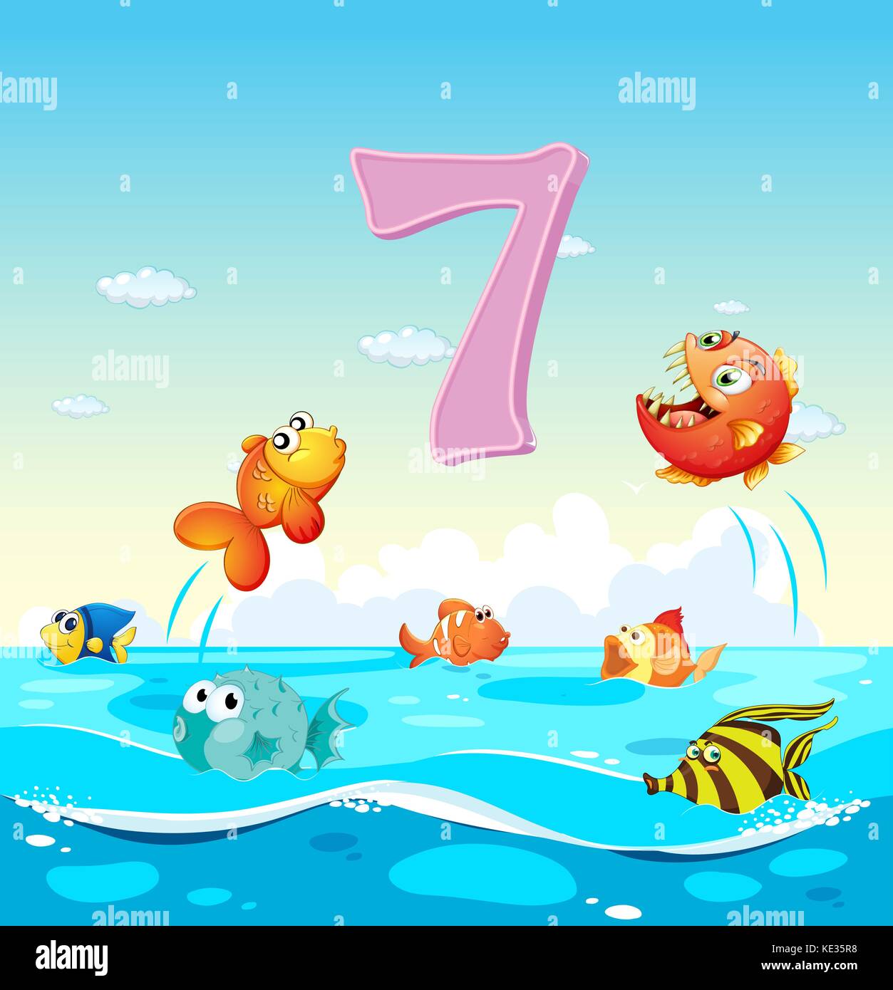 Number seven with 7 fish in the ocean illustration Stock Vector Image ...