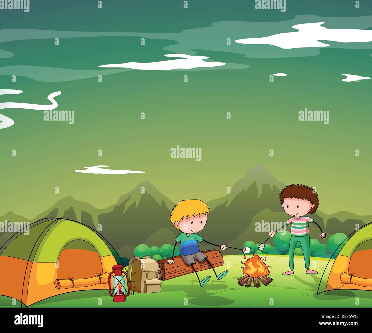 Two boys at camp ground Stock Vector Images - Alamy