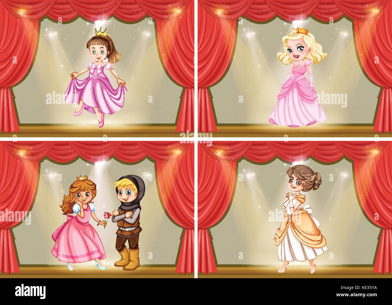 Princess and knight on the stage play illustration Stock Vector Image ...