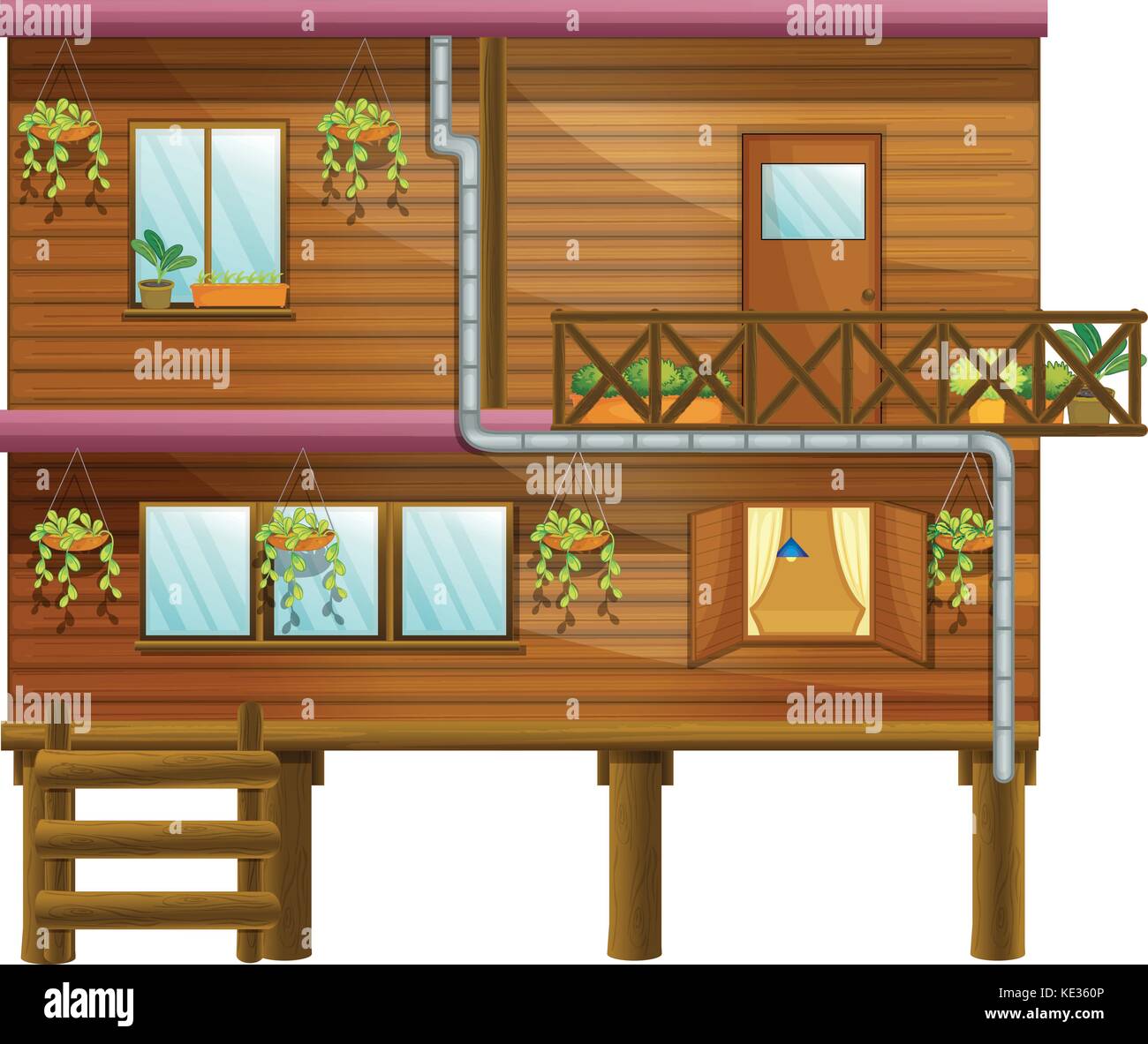 Wooden house windows balcony Stock Vector Images - Alamy
