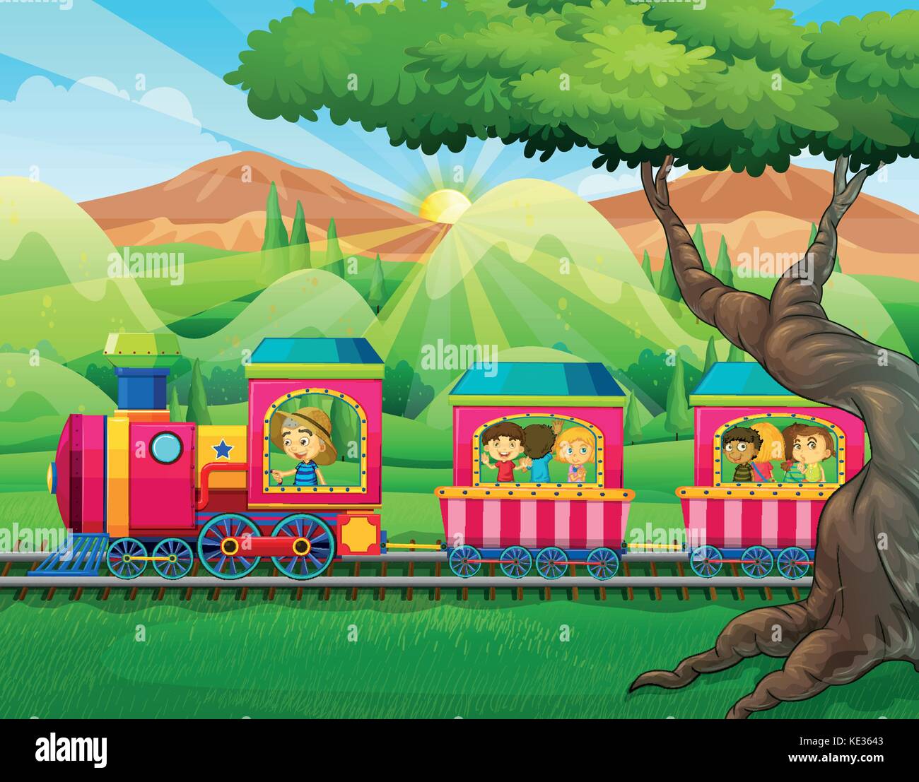 Children riding on the train illustration Stock Vector Image & Art - Alamy