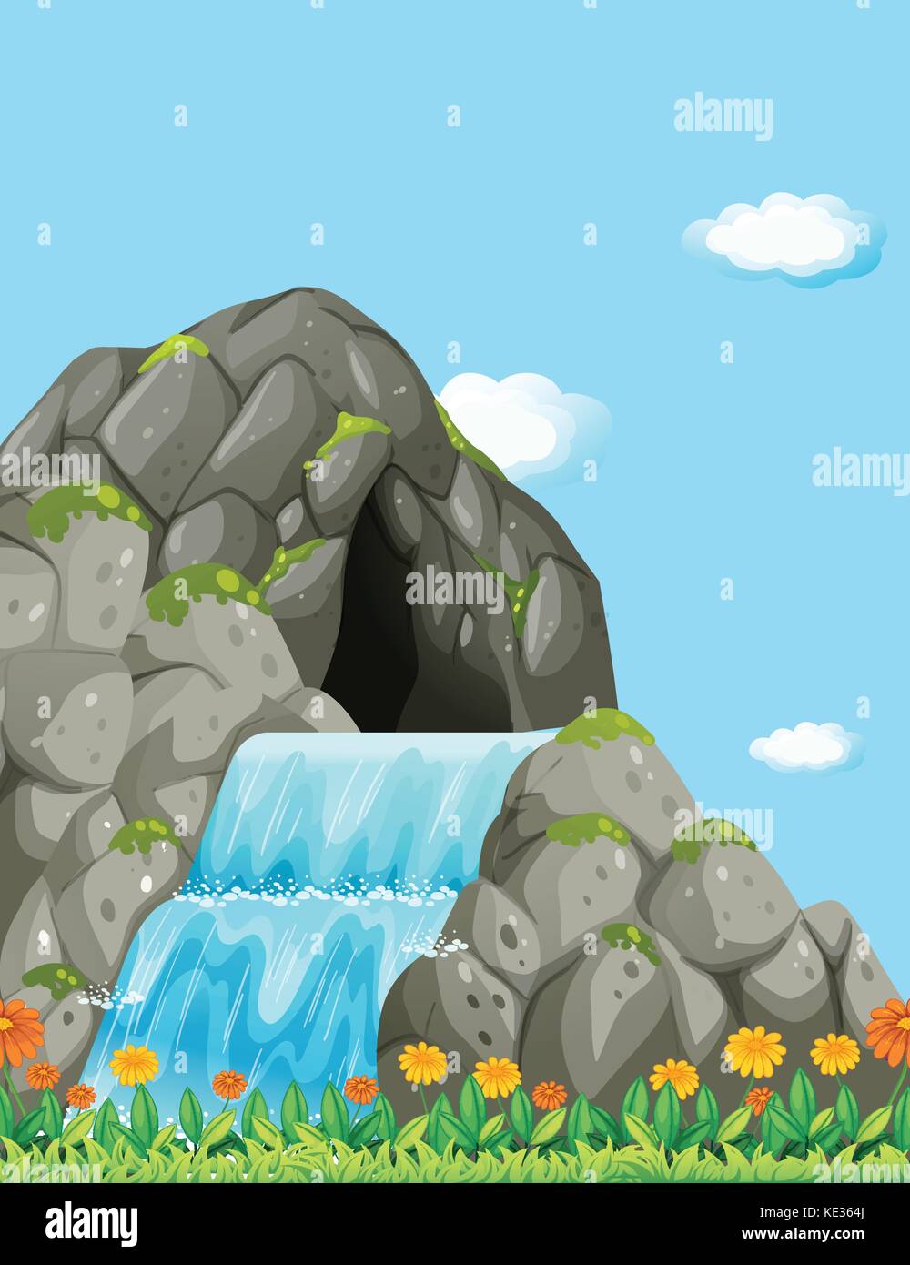 Scene with waterfall and field illustration Stock Vector Image & Art ...