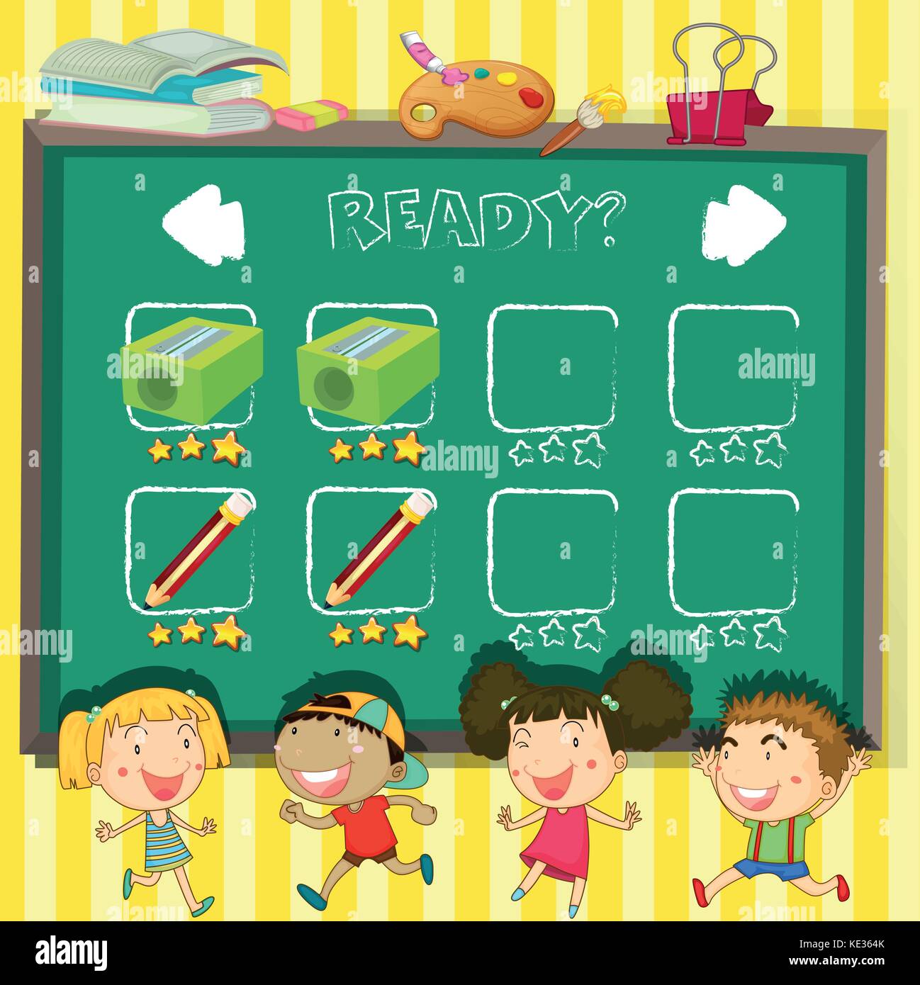 Game template with students in classroom illustration Stock Vector ...