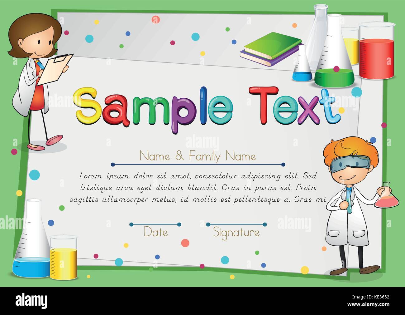 Certificate with scientists background illustration Stock Vector Image ...