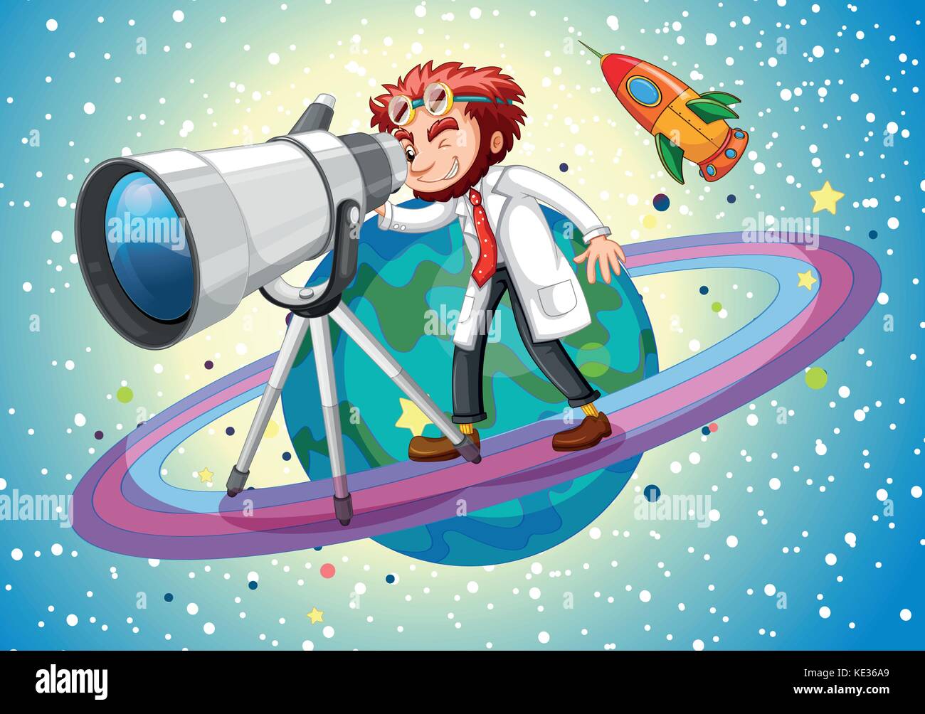 Scientist with giant telescope illustration Stock Vector Image & Art ...