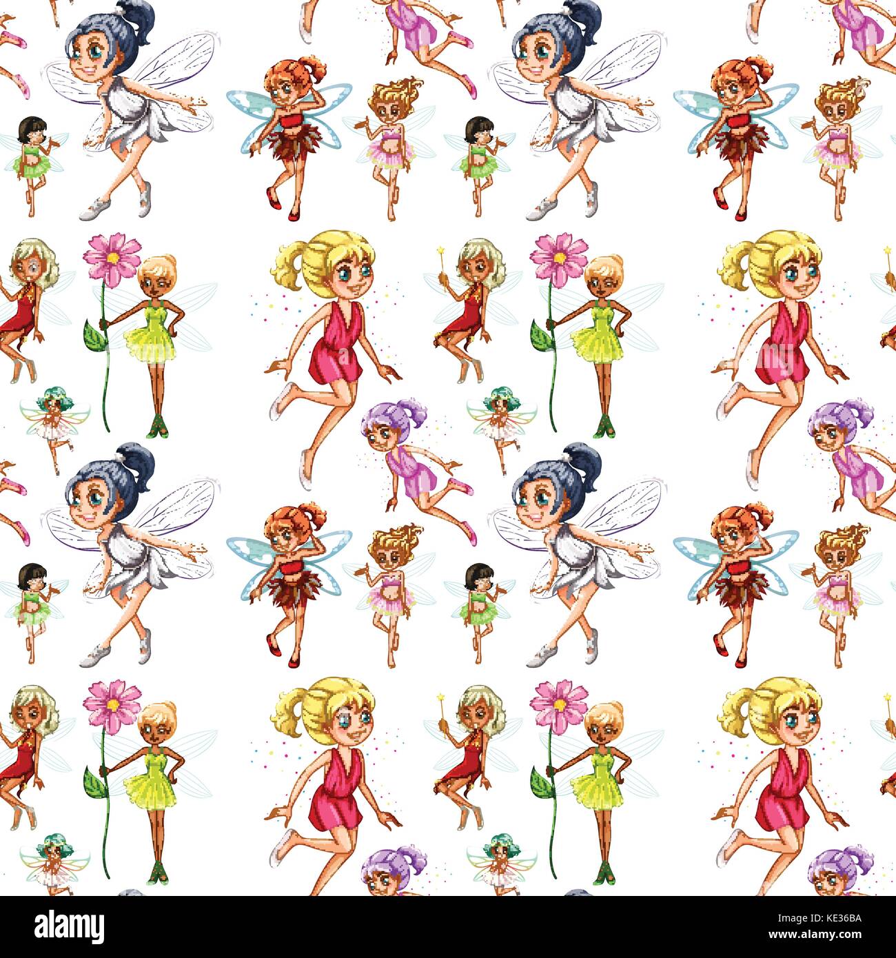Seamless cute fairies flying illustration Stock Vector Image & Art - Alamy