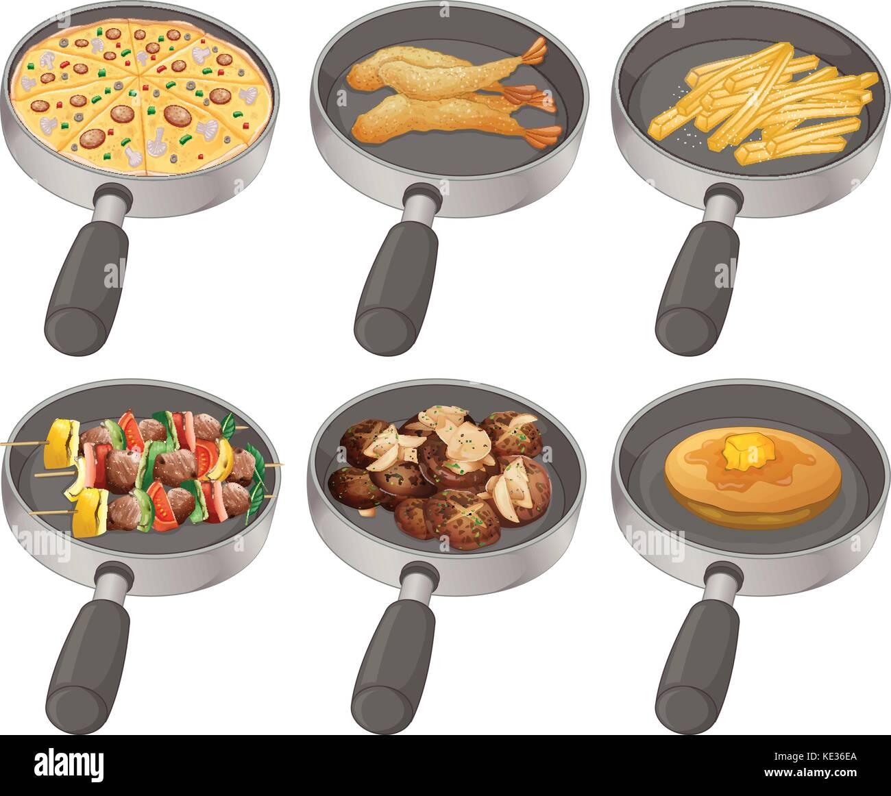 Different food in the frying pan illustration Stock Vector Image & Art ...