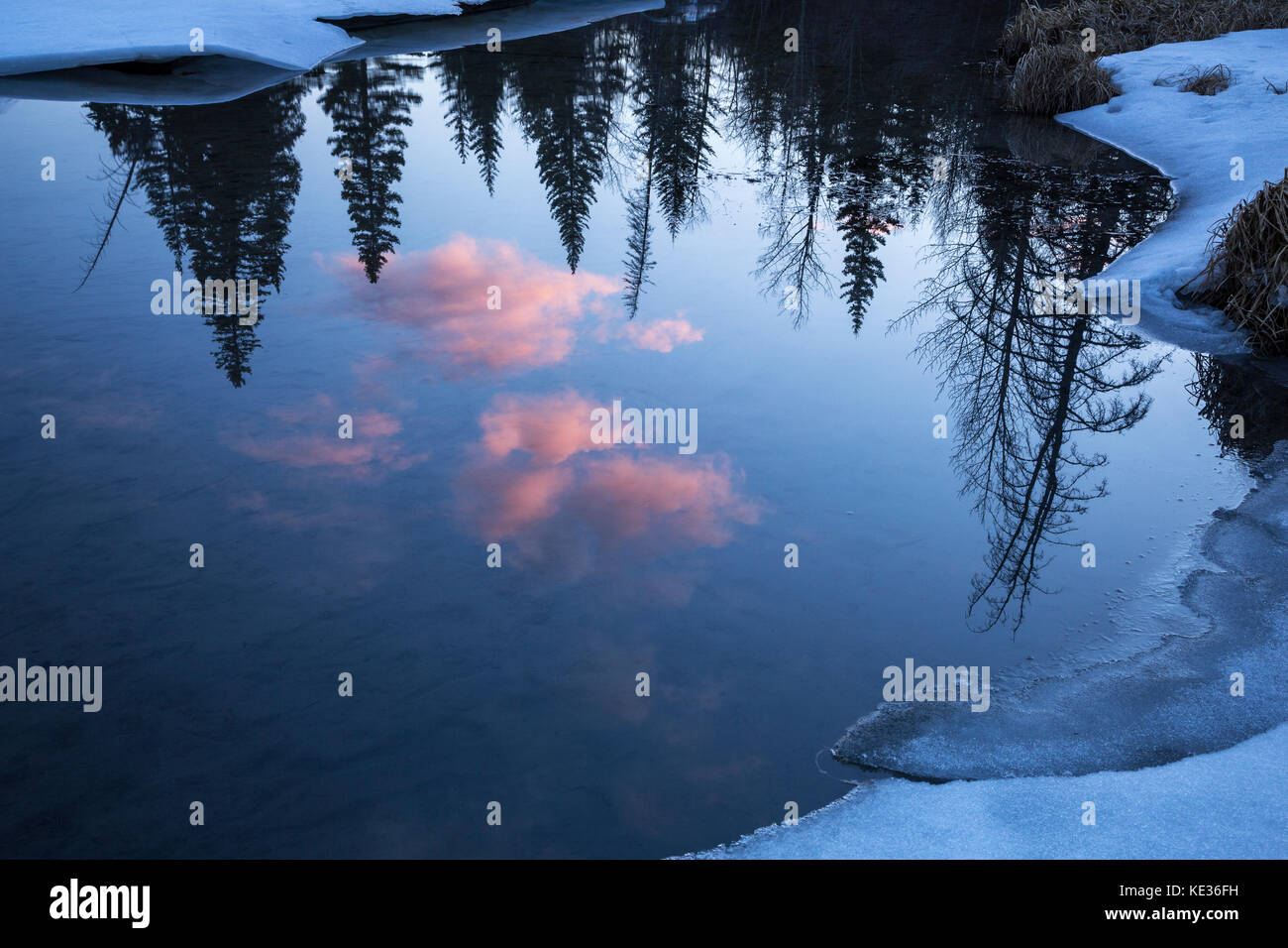 Reflection at sunset, Vermilion Lakes, Banff National Park, Alberta ...