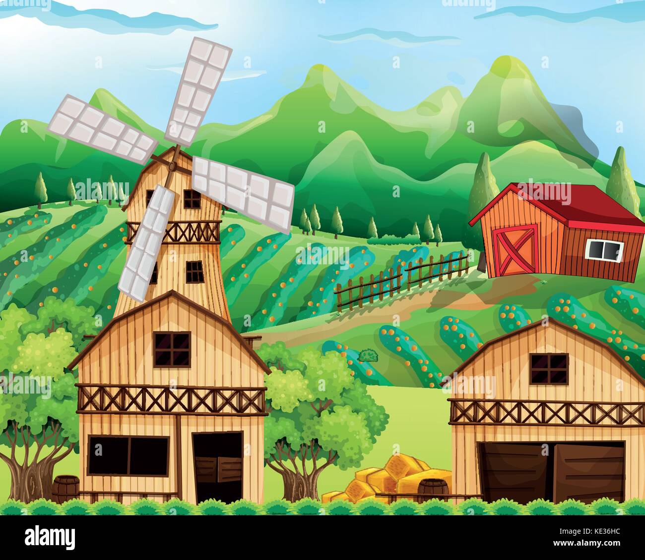 Barn with windmill Stock Vector Images - Alamy