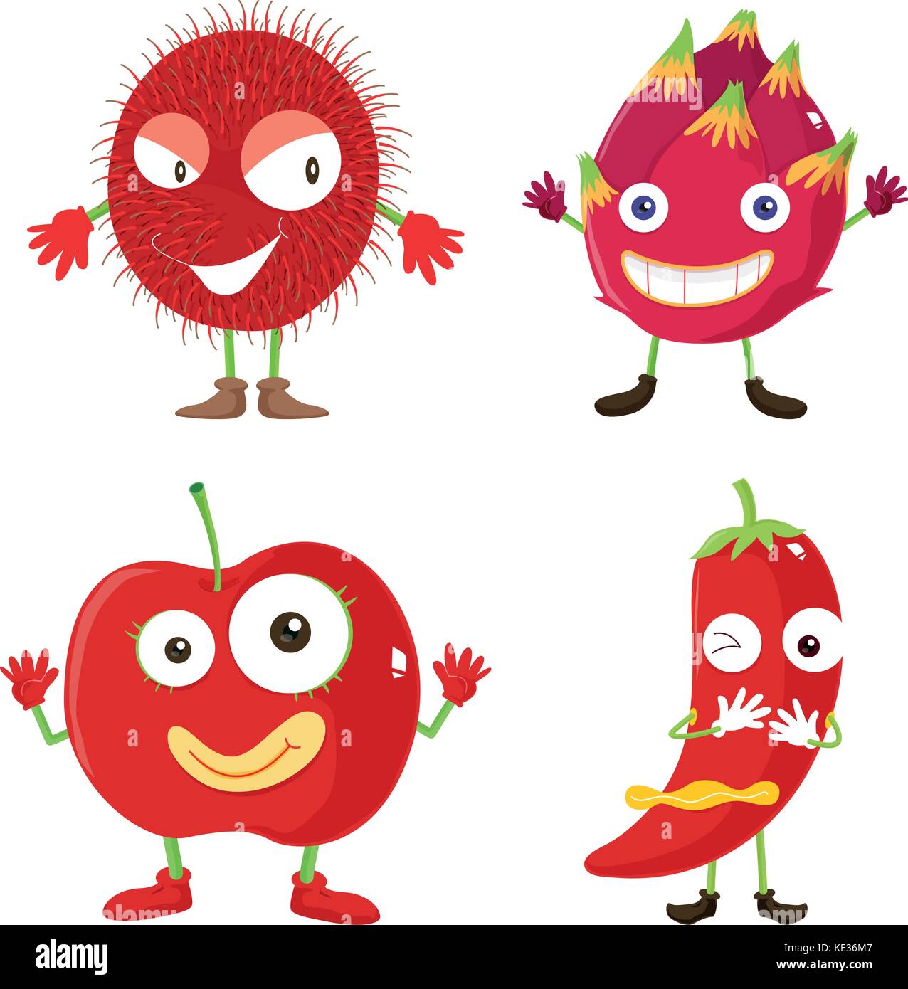 Set of red fruits and vegetables illustration Stock Vector Image & Art ...