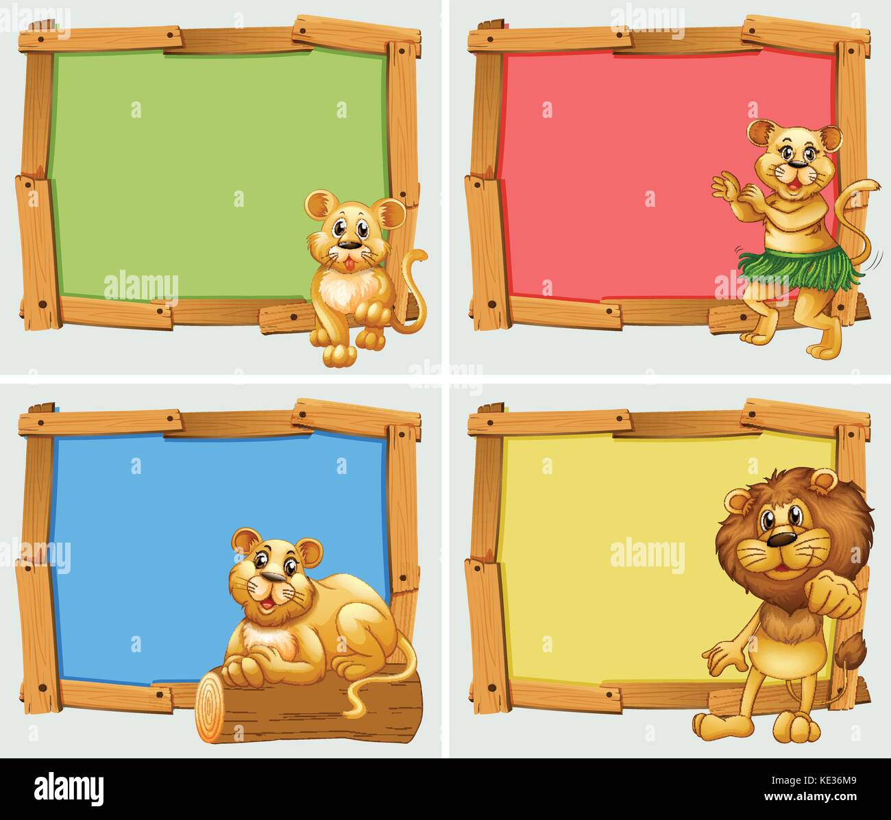 Wooden frames with wild animals illustration Stock Vector Image & Art ...
