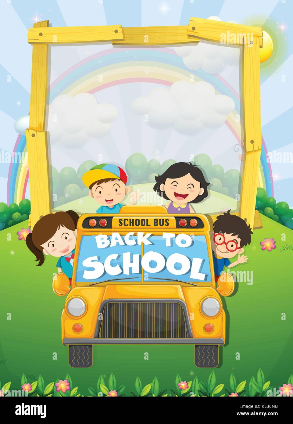 Children riding on school bus illustration Stock Vector Image & Art - Alamy
