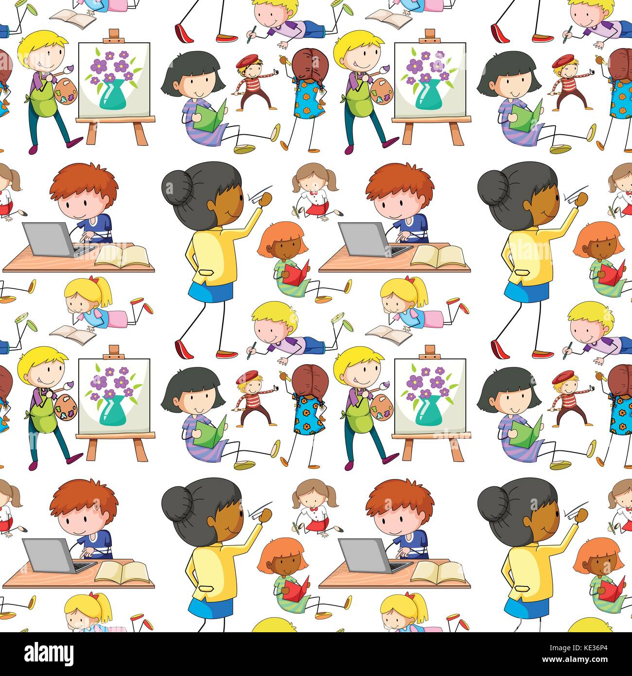 Seamless people doing different activities illustration Stock Vector ...