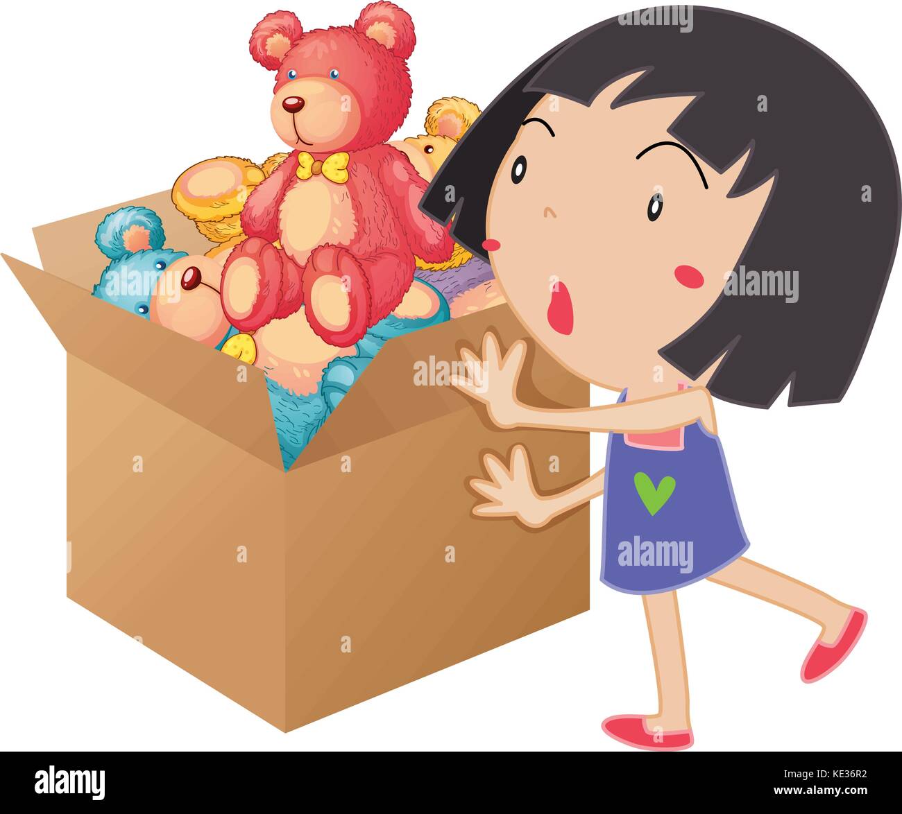 Girl pushing box full of teddy bears illustration Stock Vector Image ...