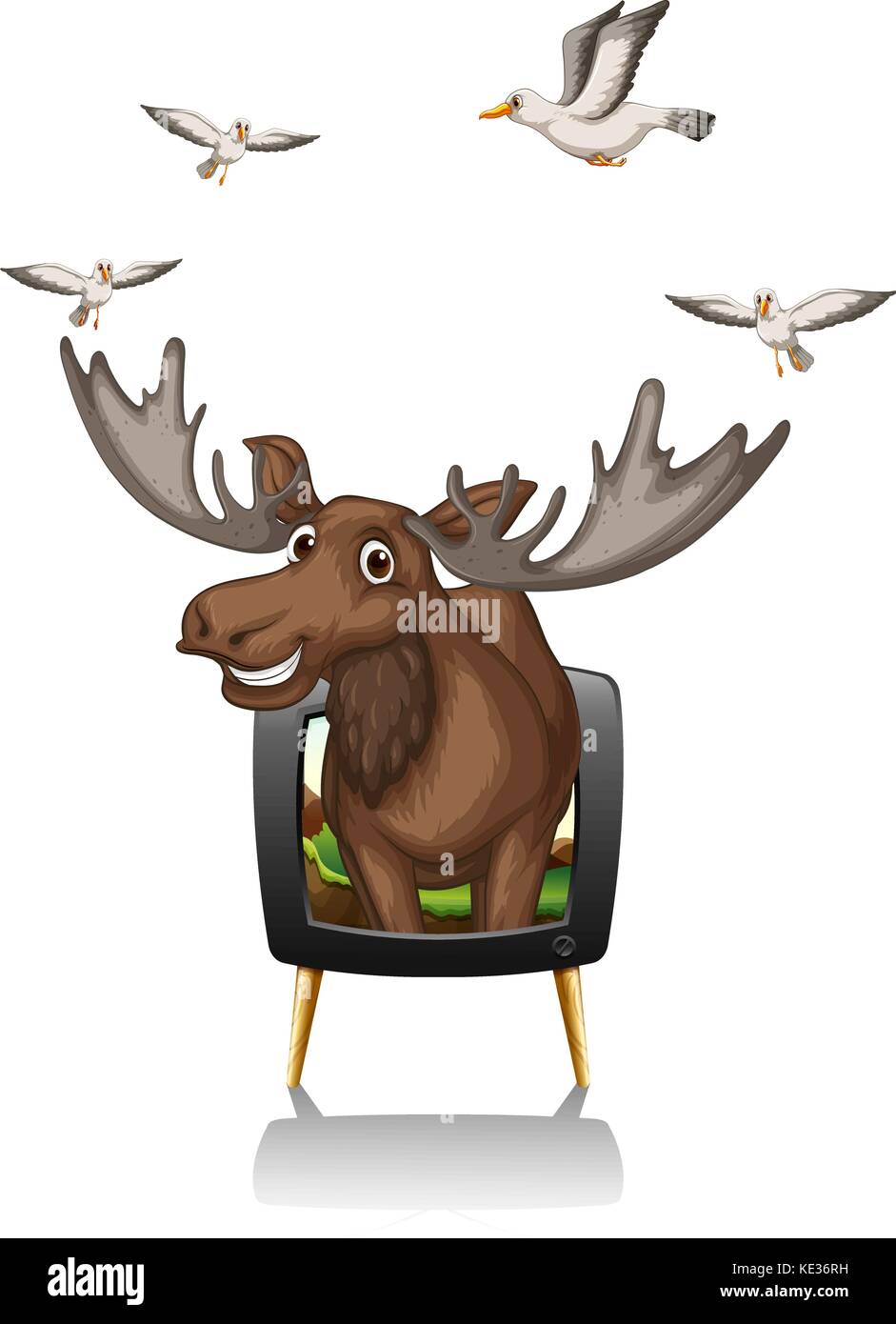 Moose and birds on television screen illustration Stock Vector Image ...