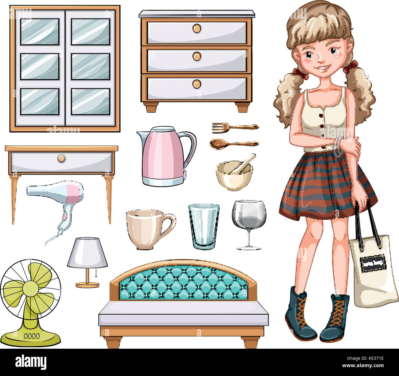 Woman and household objects illustration Stock Vector Image & Art - Alamy