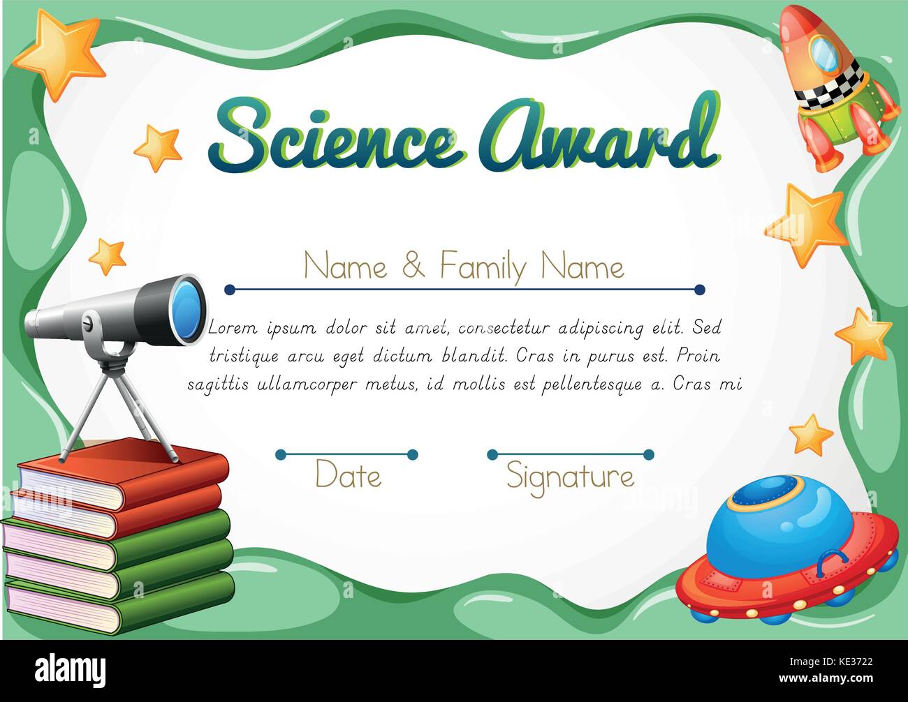 Certificate with science objects in background illustration Stock ...