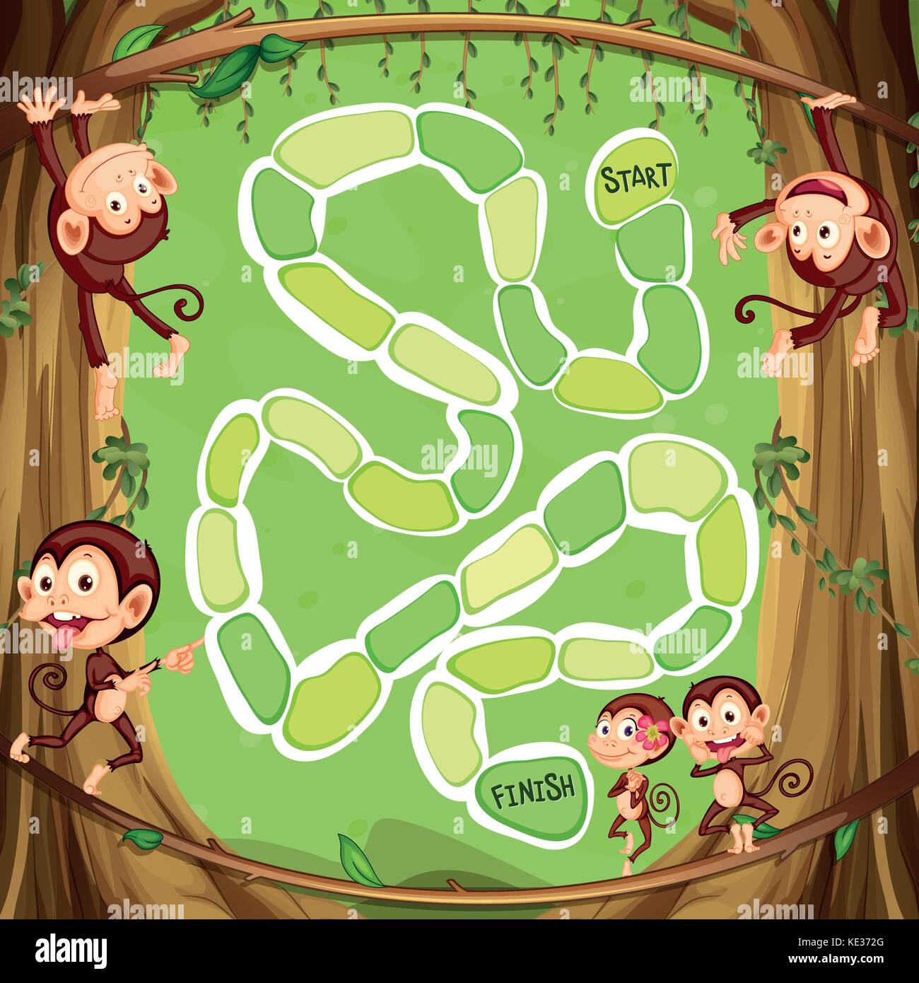 Game template with monkeys on the tree illustration Stock Vector Image ...