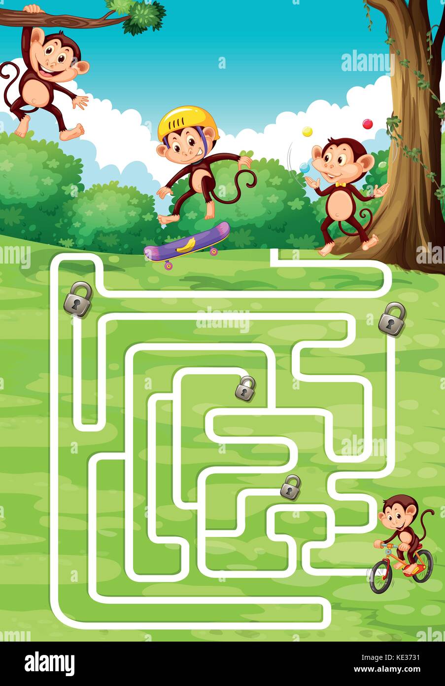 Boardgame design with monkeys in background illustration Stock Vector ...