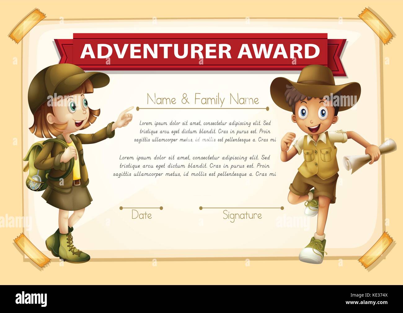 Adventure award with two children background illustration Stock Vector ...