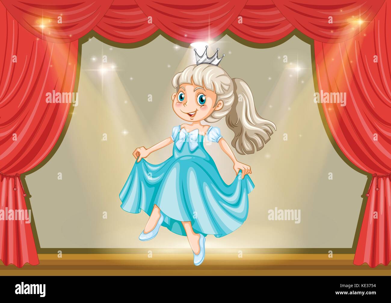 Girl in princess costume on stage illustration Stock Vector Image & Art ...