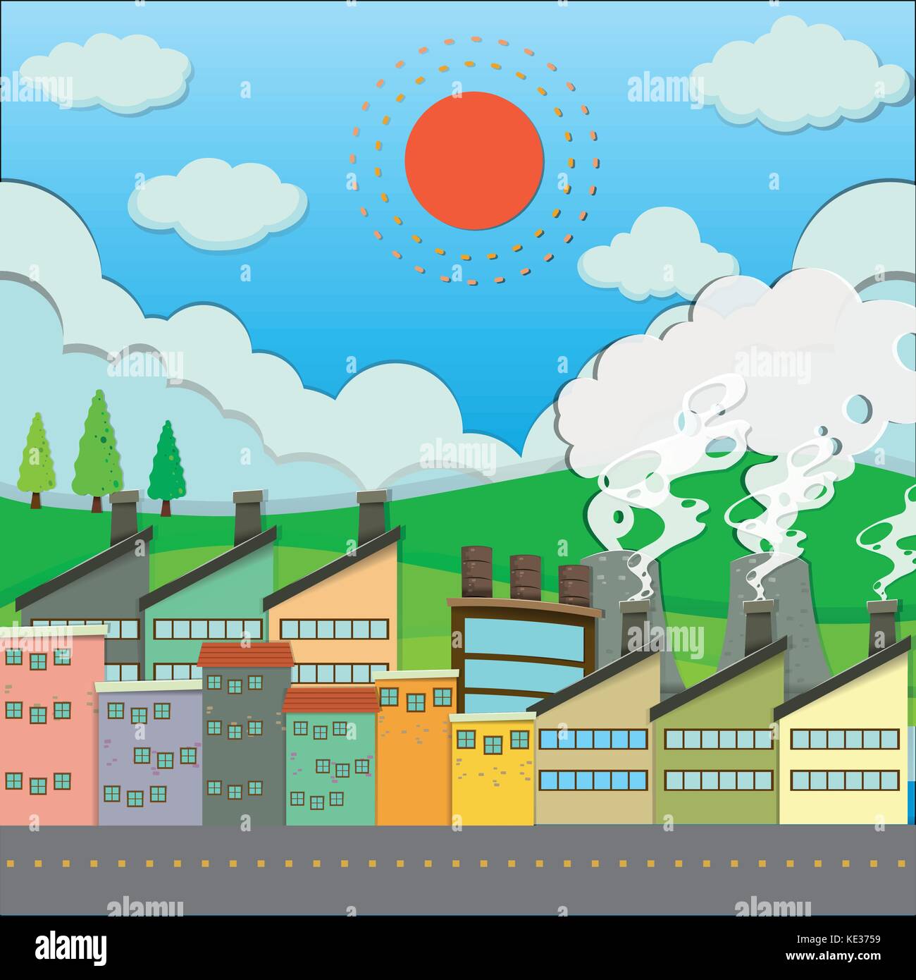 Buildings and factory along the road illustration Stock Vector Image ...