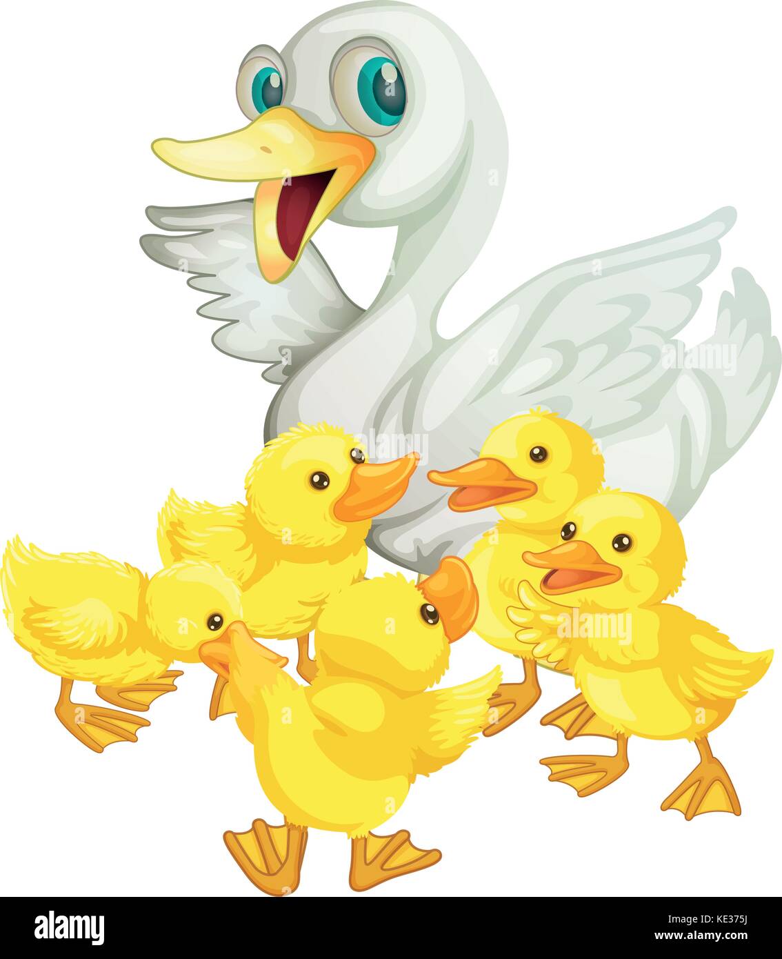 Mother duck and five ducklings illustration Stock Vector Image & Art - Alamy