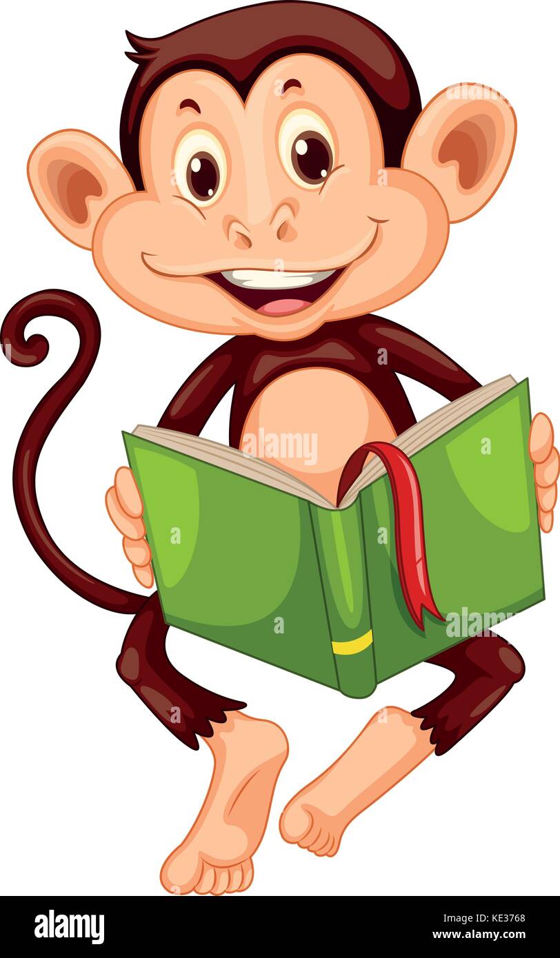Little monkey reading a book illustration Stock Vector Image & Art - Alamy