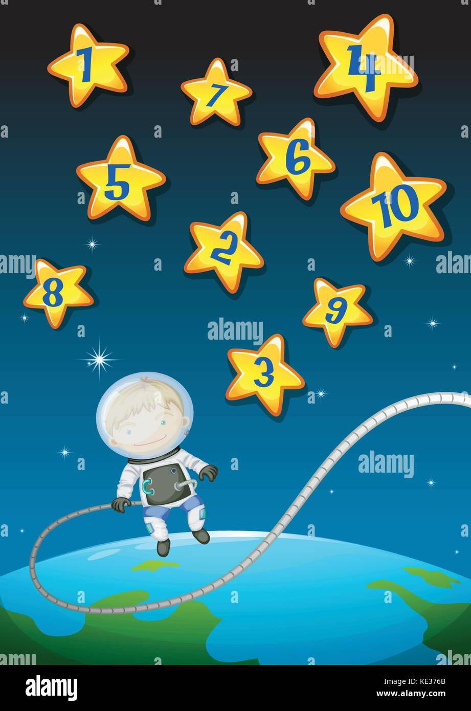 Numbers on stars and astronaunt flying illustration Stock Vector Image ...