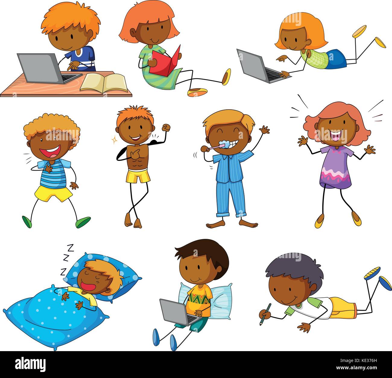 Boy and girl doing different activities illustration Stock Vector Image ...