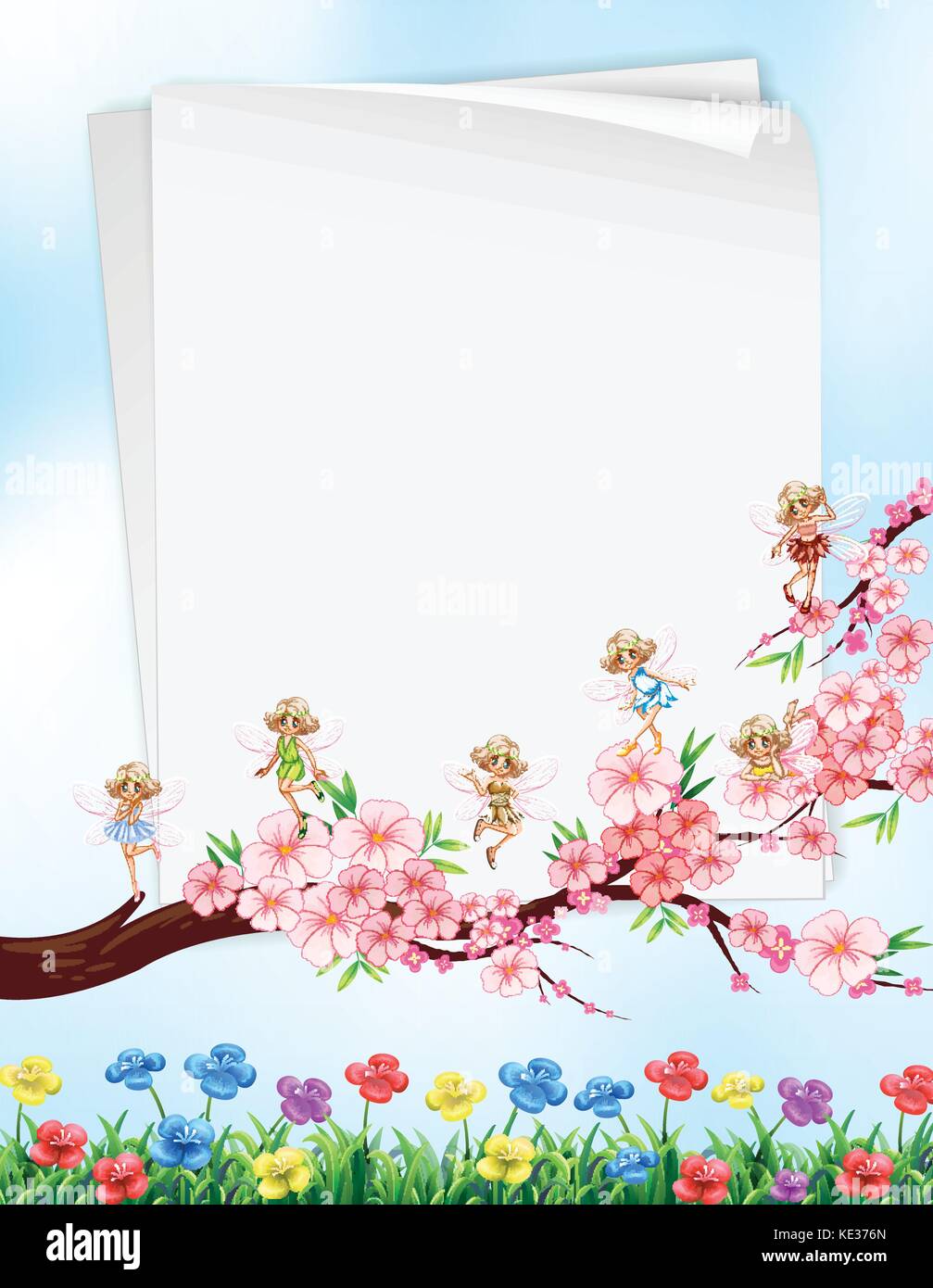 Paper design with flowers and fairies illustration Stock Vector Image ...