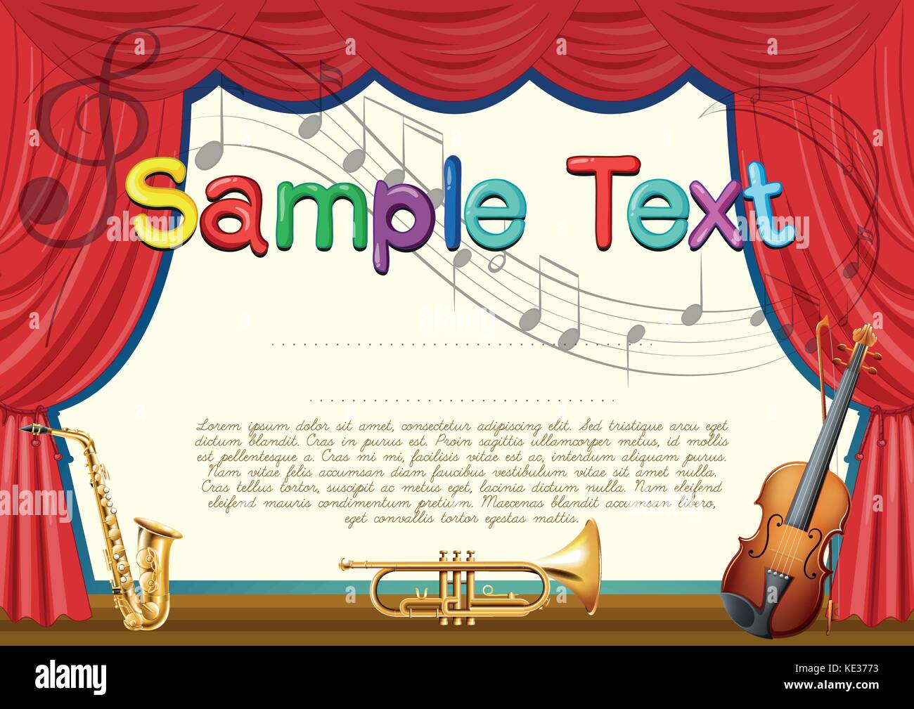 Certification template with musical instrument background illustration ...